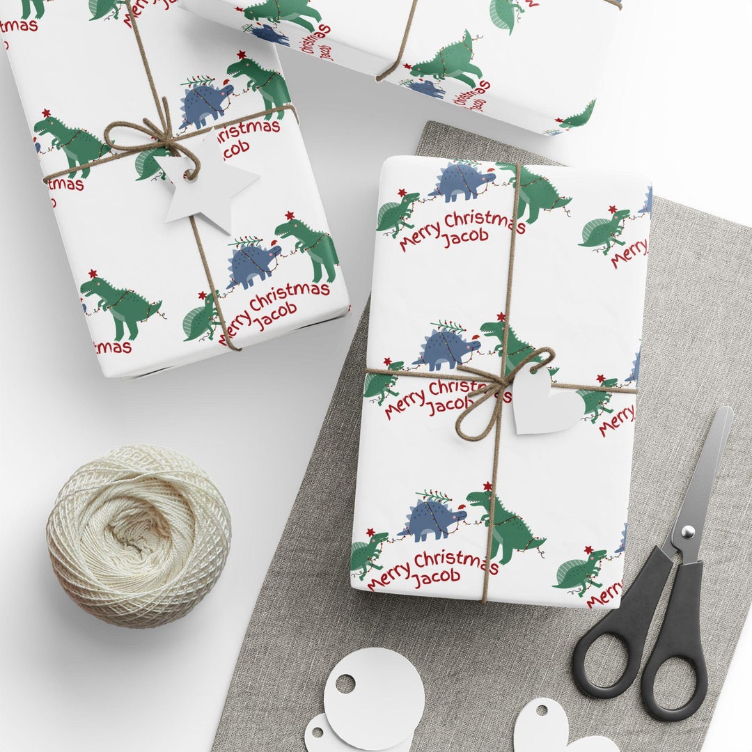 Kids Christmas Wrapping Paper, Dinosaur Wrapping Paper, Boys Holiday ...