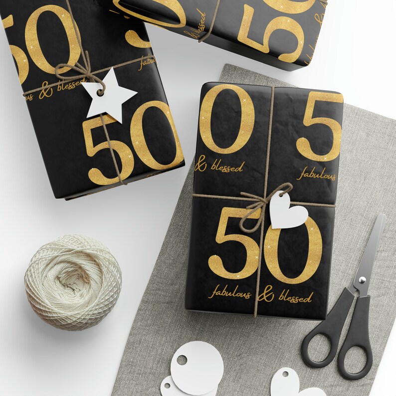 50th Birthday Wrapping Paper, 50 and Fabulous Birthday Gift Wrap ...