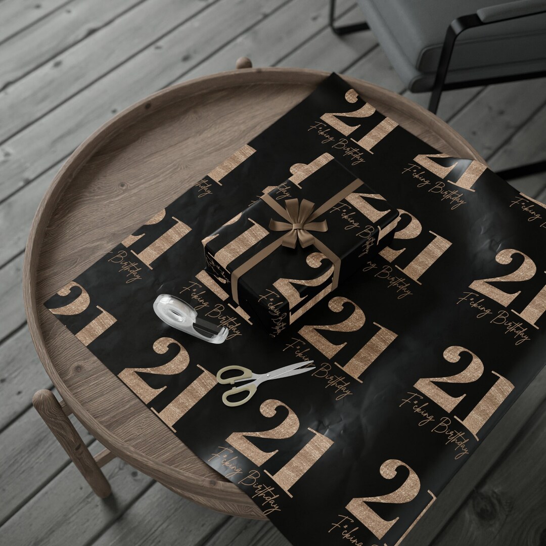 21st Birthday Wrapping Paper, Black and Gold 21st Birthday Gift Wrap ...
