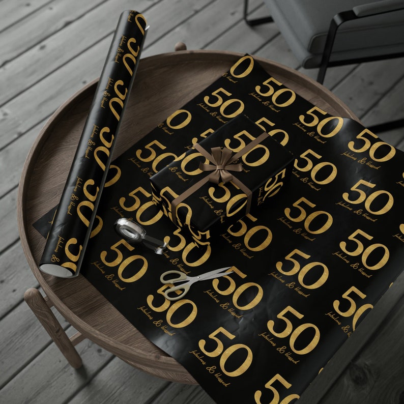 50th Birthday Wrapping Paper, 50 and Fabulous Birthday Gift Wrap ...