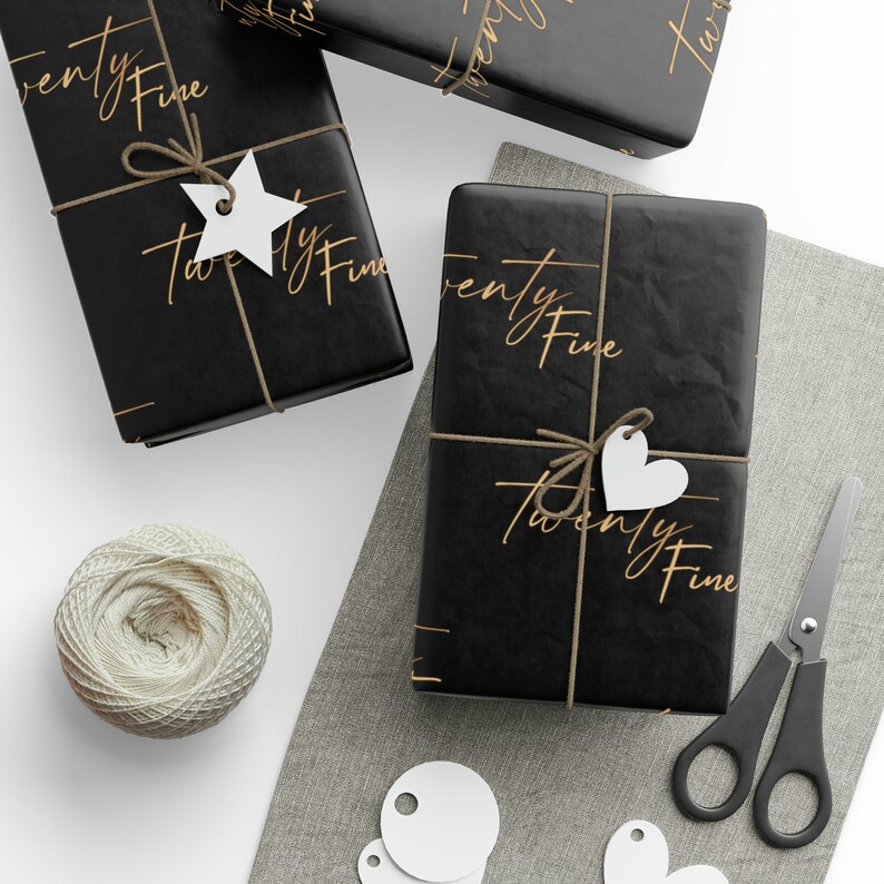 25th Birthday Wrapping Paper, Twenty Fine Birthday Black and Gold Gift ...