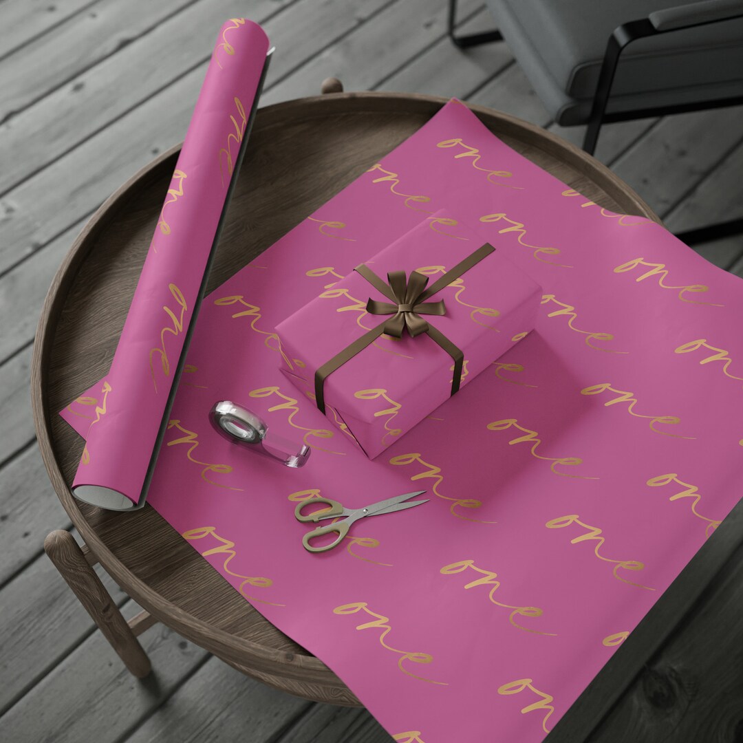 First Birthday Wrapping Paper, Baby Girl 1st Birthday Gift Wrap, Pink ...