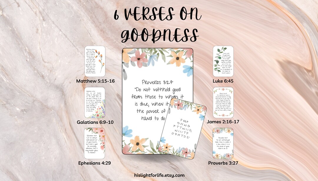 GOODNESS Set | 6 Bible Verse Flashcards for Scripture Memory | Minimal ...