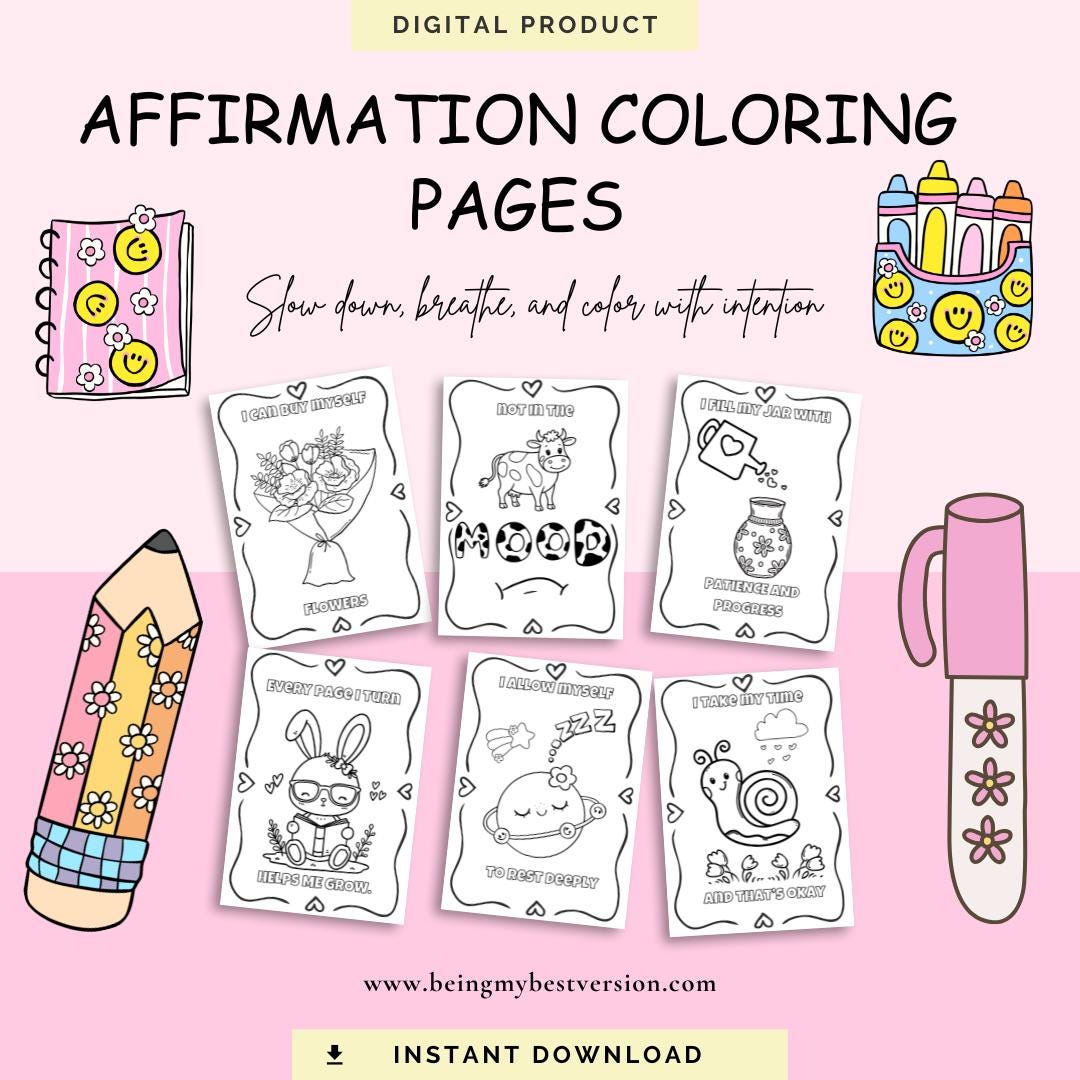Affirmation Coloring Pages Bundle (6 Pages) – Digital Download - Etsy