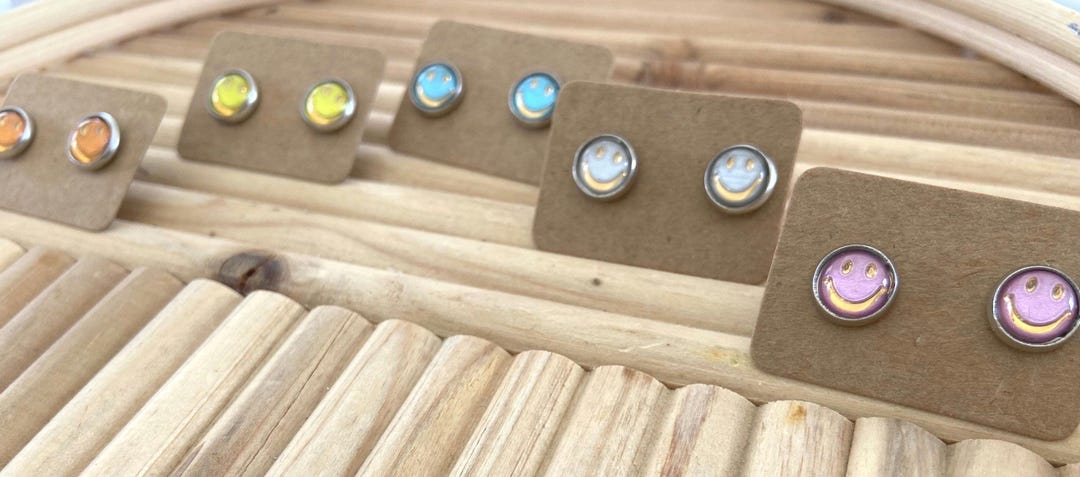 SURGICAL STEEL 8mm Smiley Face Yellow Pink Orange Blue White Pastel ...