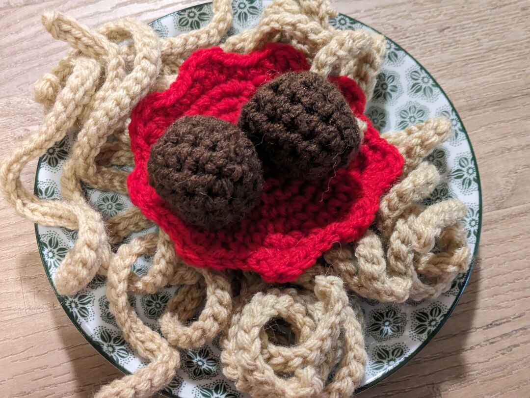 Crocheted Spaghetti Play Food | Handmade Pasta With Meatballs - Etsy