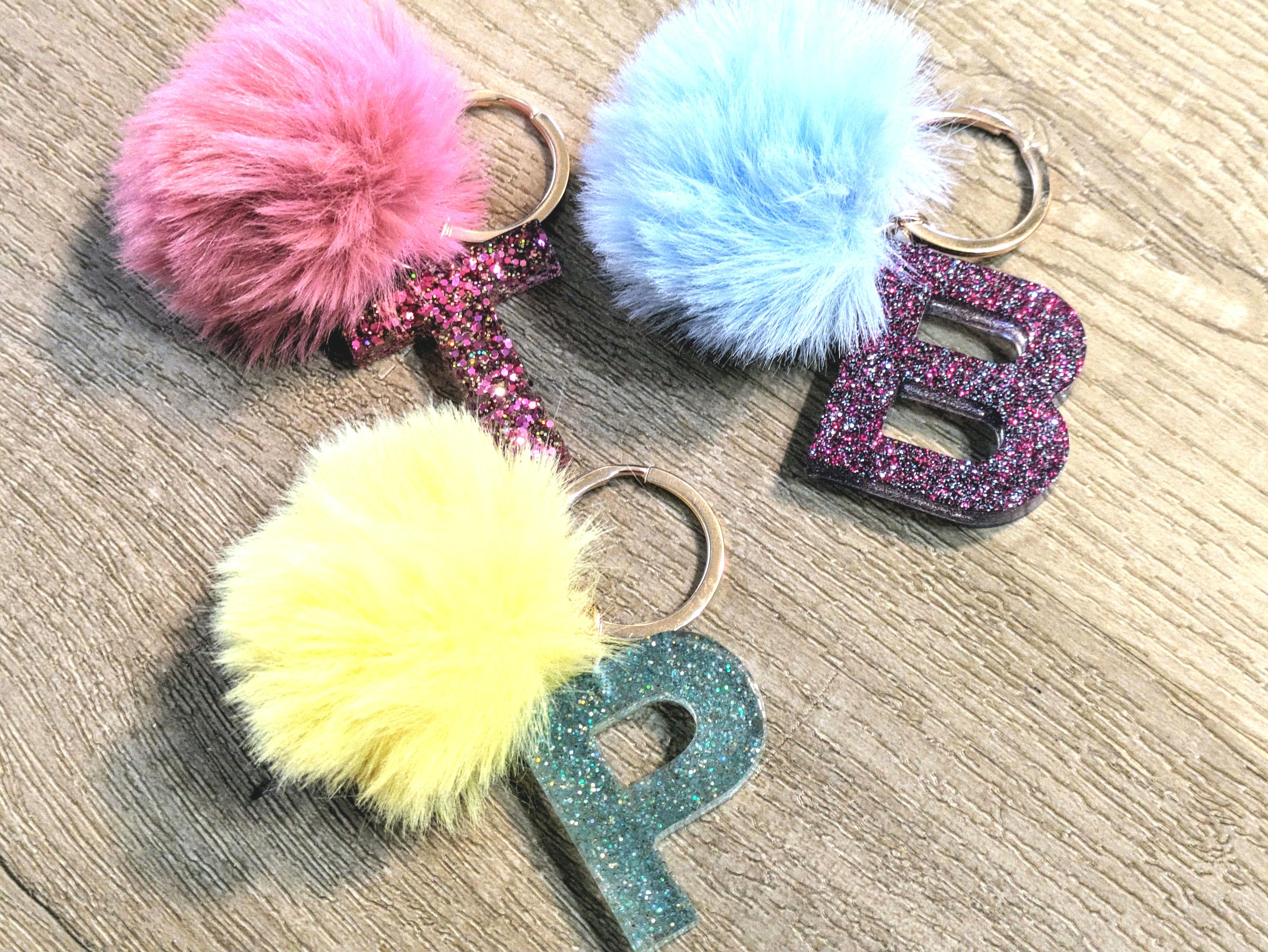 Pom Pom Letter Keychain Fuzzy Letter Keyring Backpack Letter Tag Furry ...