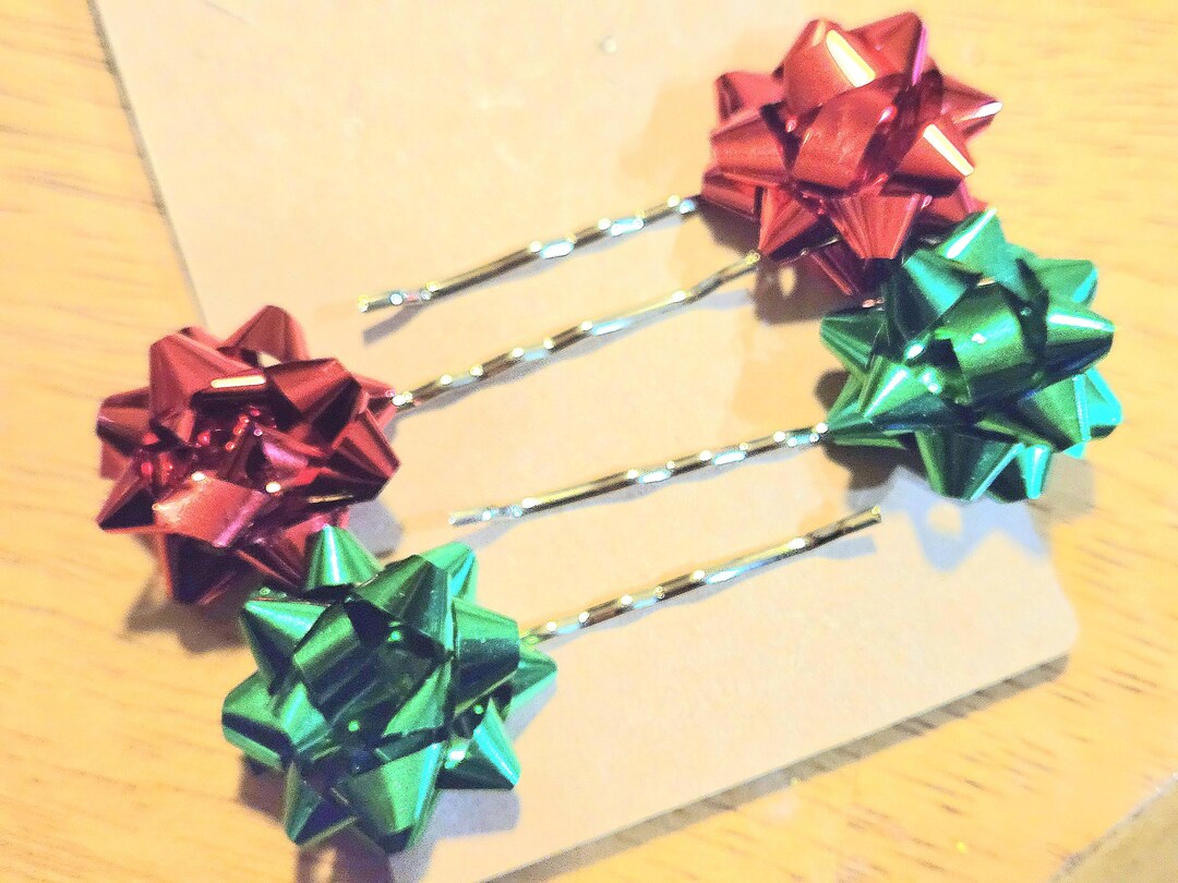 Christmas Bow Hair Pins, Holiday Bobby Pin Set - Etsy