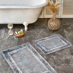 Gray Bathroom Mat|absorbent Blue Bath Mat|quick-drying Bathroom Mat ...