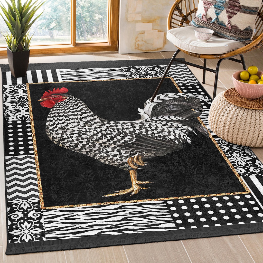 Country Rooster Rug |area Rug|anti-slip Rug|washable Rugs|farmhouse ...