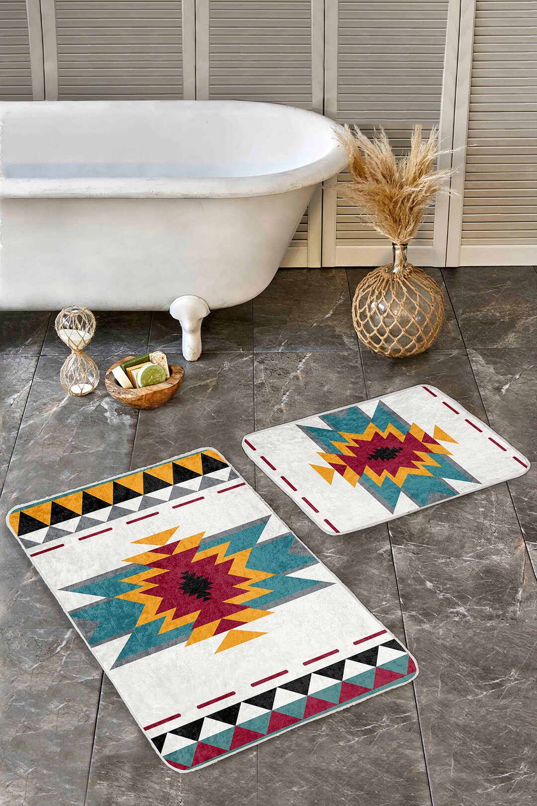 Best Bathroom Rug|ethnic Bath Mat Set of 2|washable Aztec Kitchen Mat ...