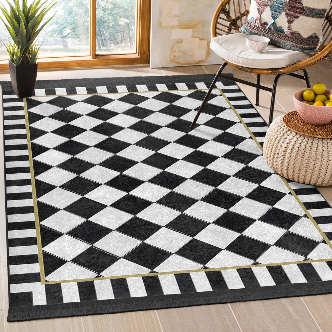 Black and White Checkered Rugdama Runnerkitchen Rugsnon-slip ...