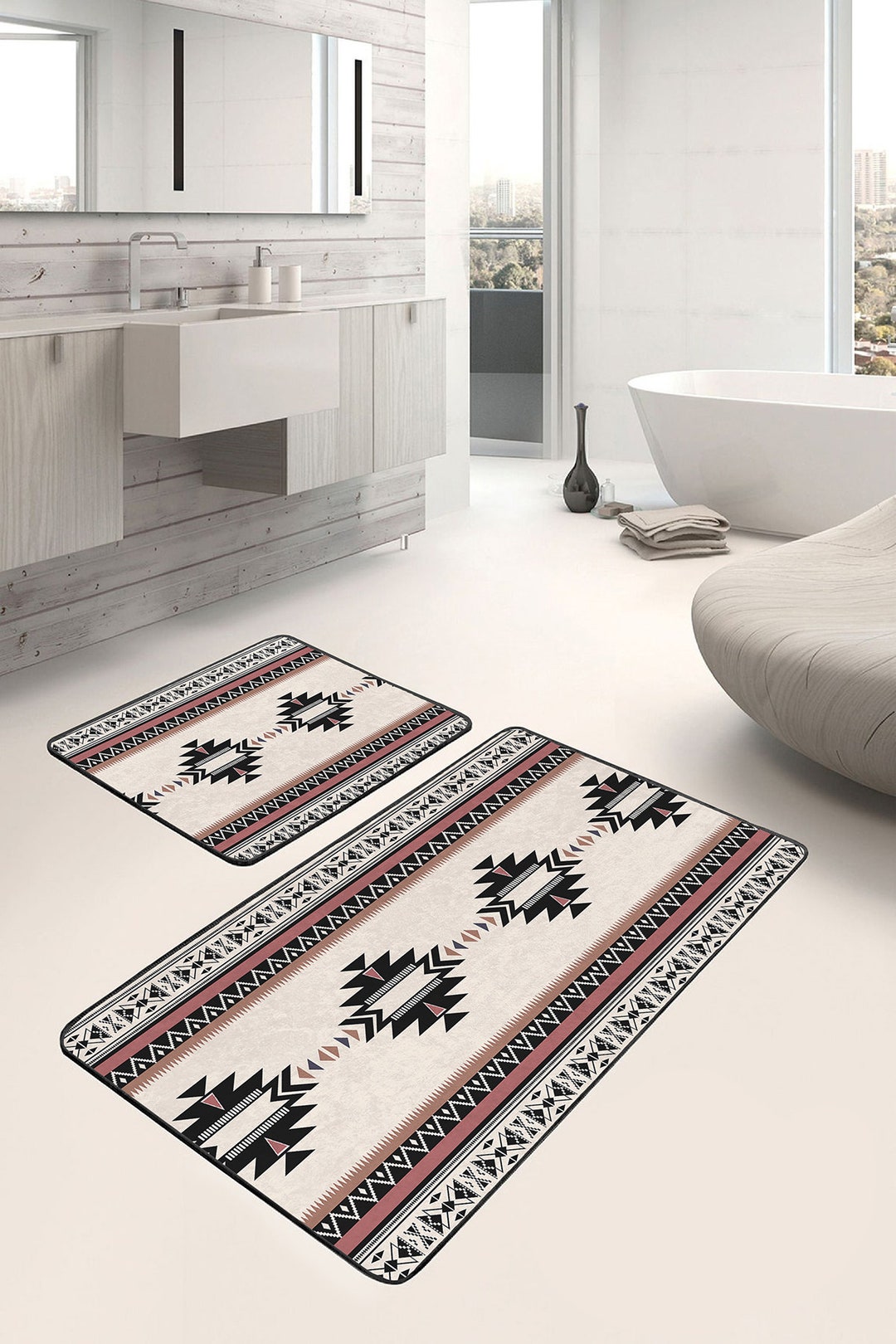 Bogolan African Bathroom Door Mat|non Slip Aztec Print Bath Mat Set of ...