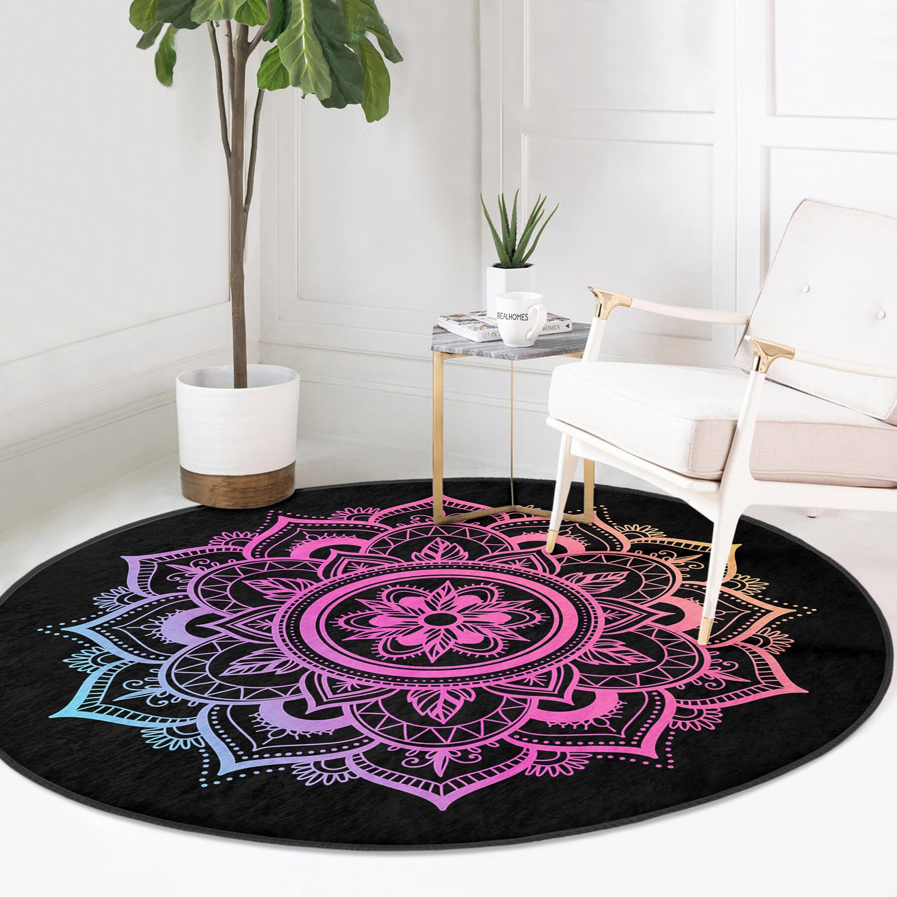 Round Yoga Mats|comfortable Black Meditation Mat|living Room Rugs|anti ...