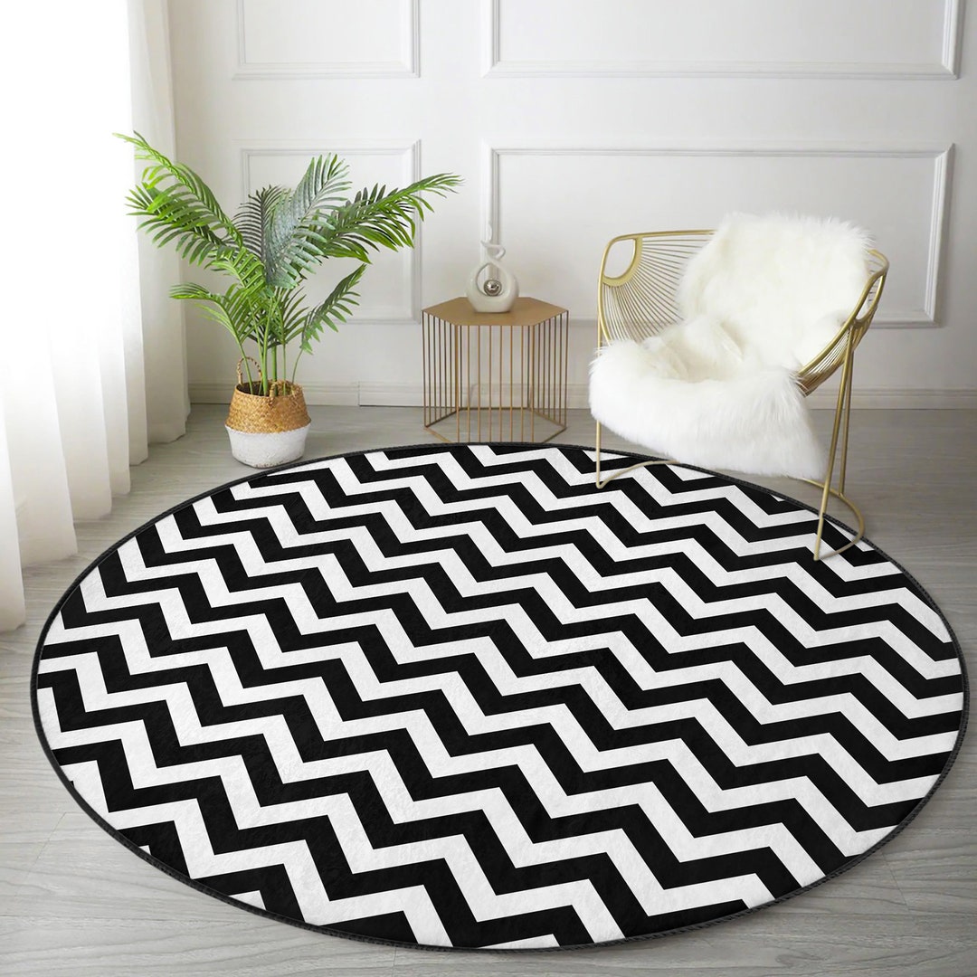 Zigzag Pattern Rug With Black Lines|washable Kitchen Door Mat|anti-slip ...