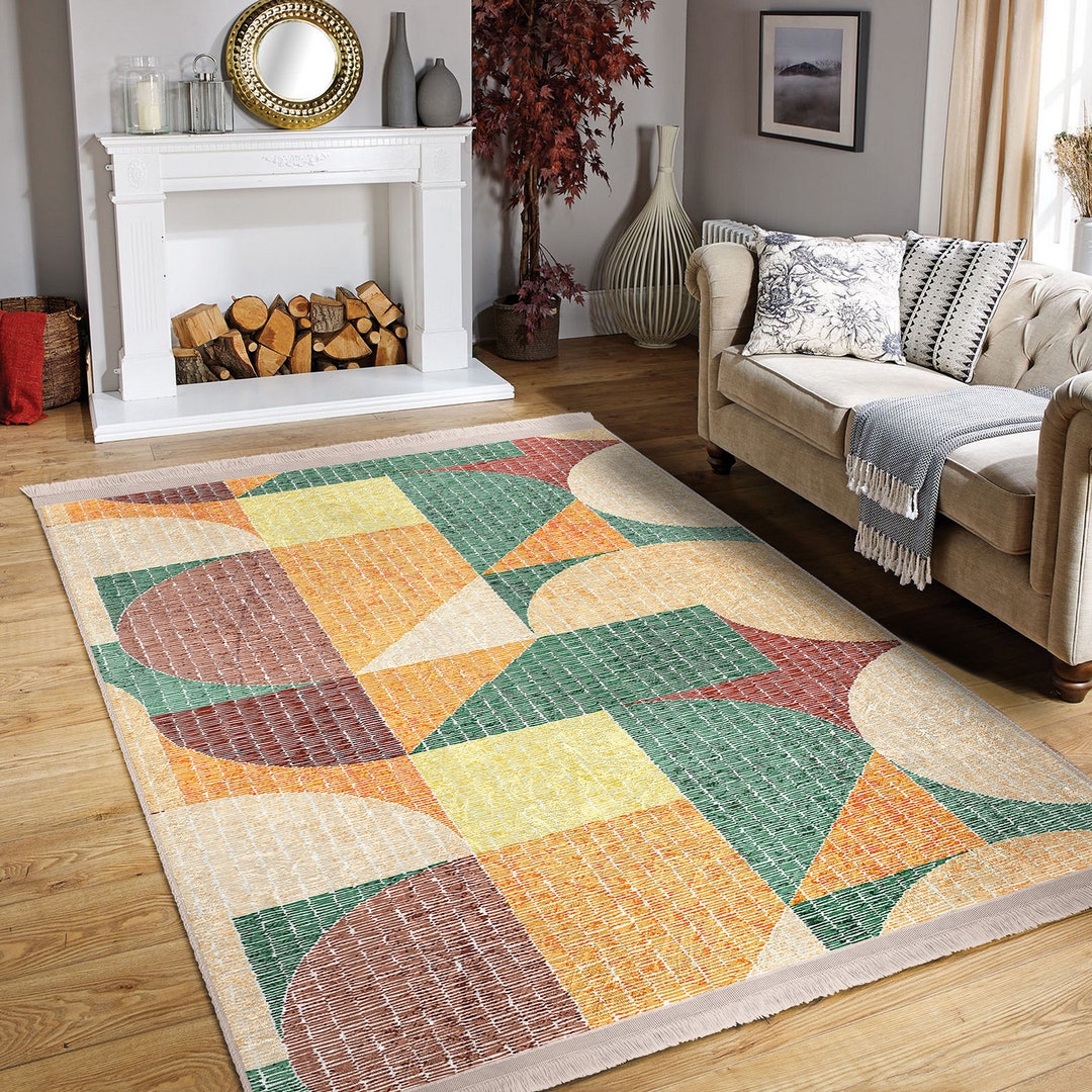 Orange and Green Living Room Rug|rectangle Soft Area Rug|anti-slip ...