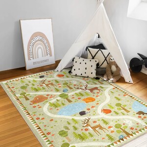 Travel to Forest Kid's Rug|jungle Road Nursery Play Mat|beige and Green ...