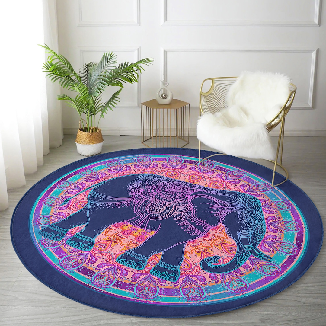 Round Yoga Mat|anti-slip Meditation Mats|elephant Print Exercise Rug ...