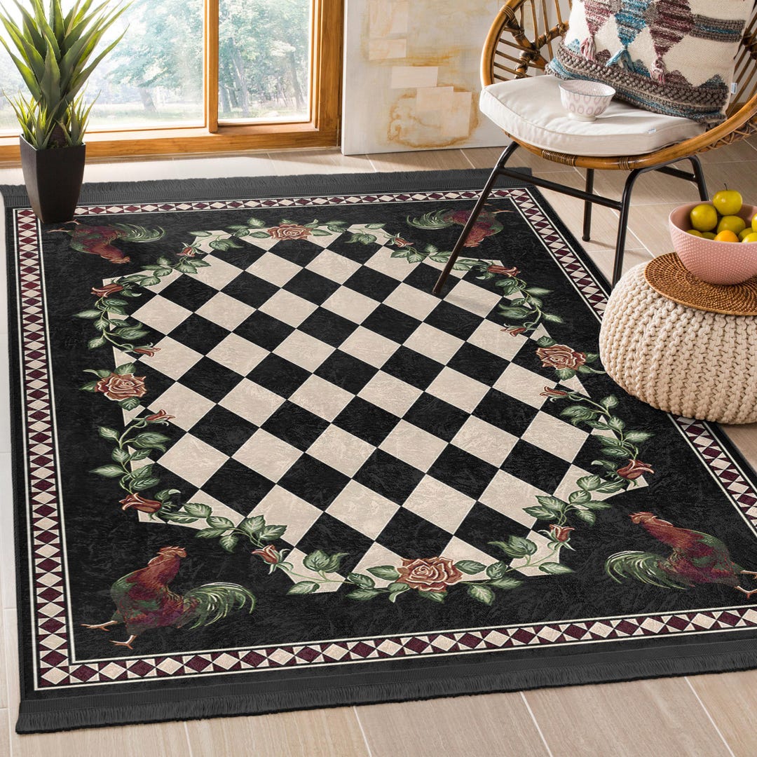 High Country Rooster Area Rug Rug|anti-slip Checkered Rug|washable ...