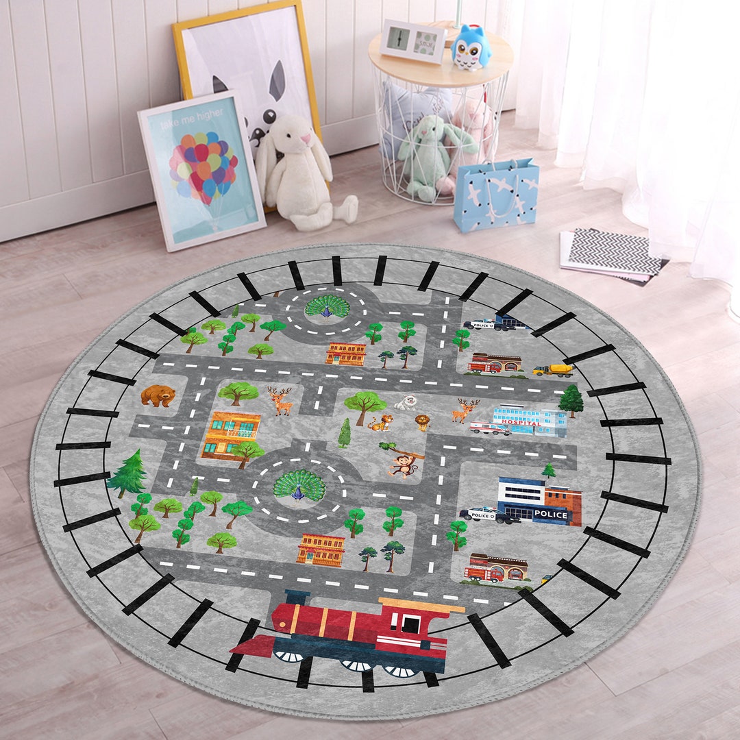 Train Tracks Anti-slip Play Mat|city Road Kid's Rug|easy Clean Children ...