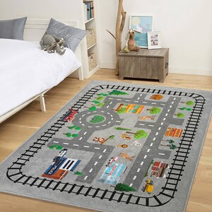 Fun Kids Activity Mat|city Road Play Mat|train Tracks Playroom Rug ...