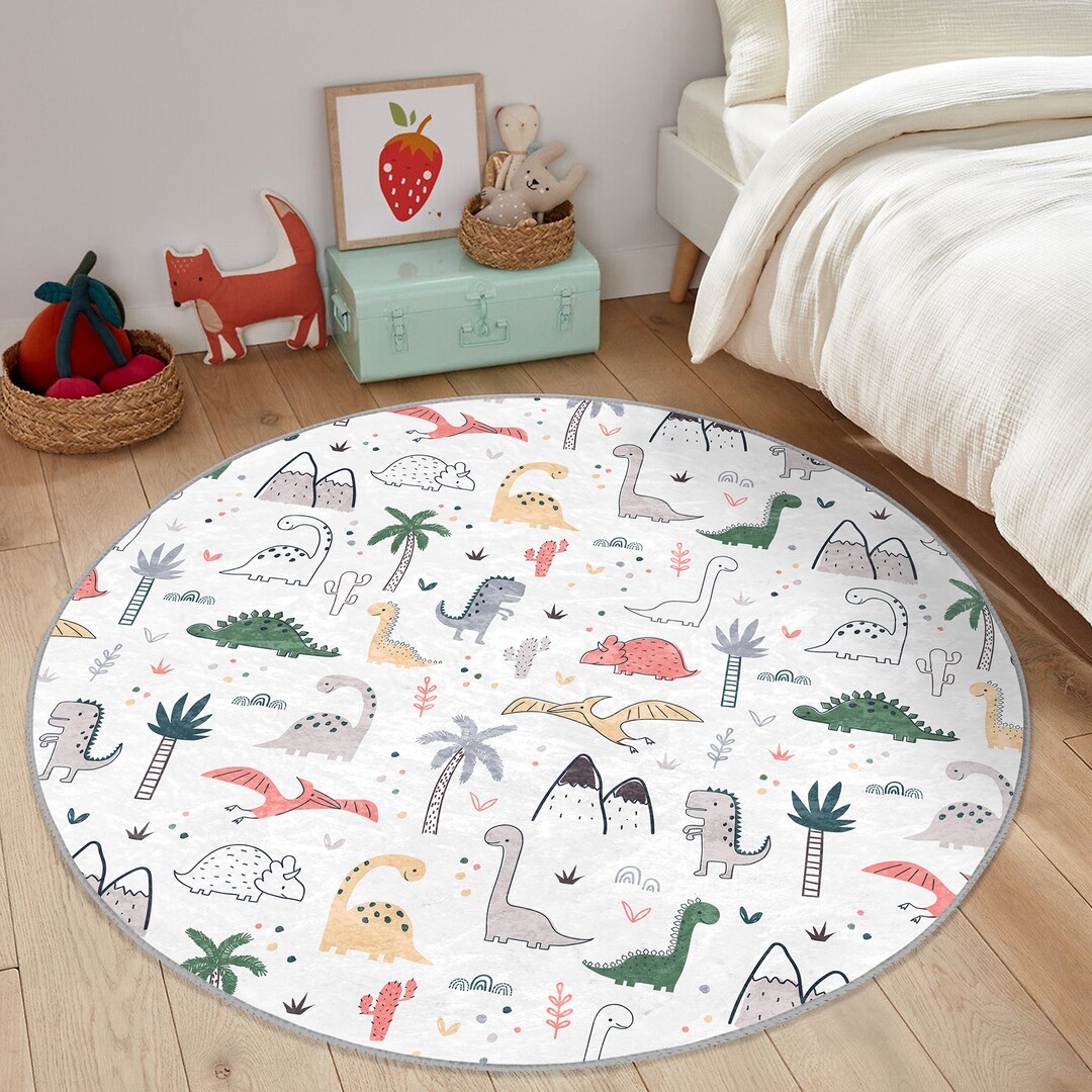 Dinosaur Themed Kid's Room Rug|non-slip Nursery Rug With Animals ...