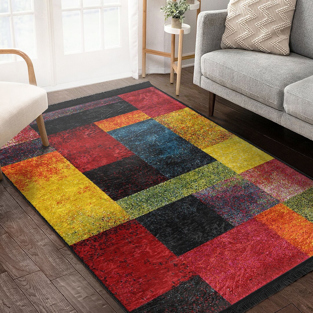 Black Background Geometric Area Rug|artistic Rug|colorful Ombre Carpet ...