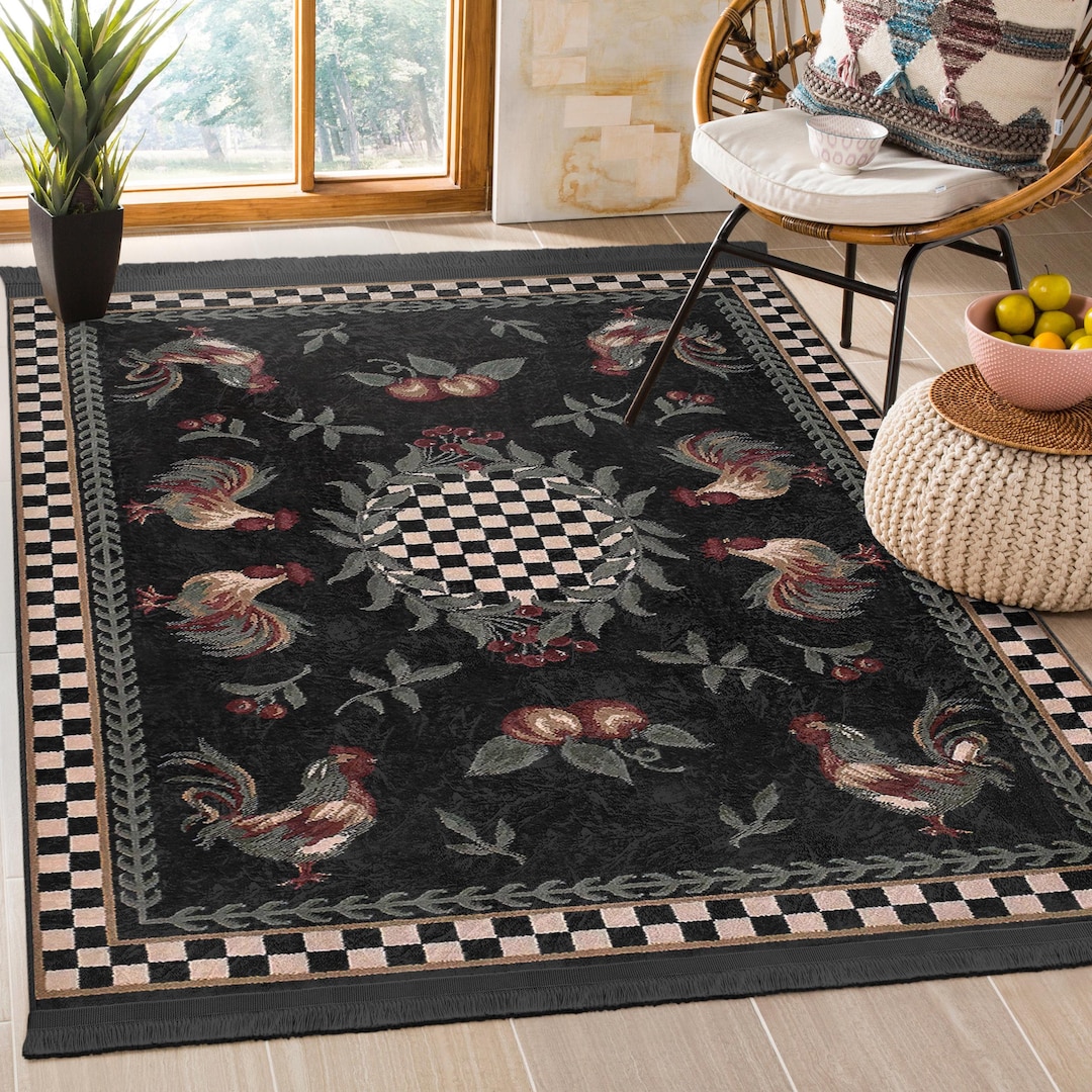 Rooster Area Rug Rug|anti-slip Checkered Rug|washable Traditional Rugs ...