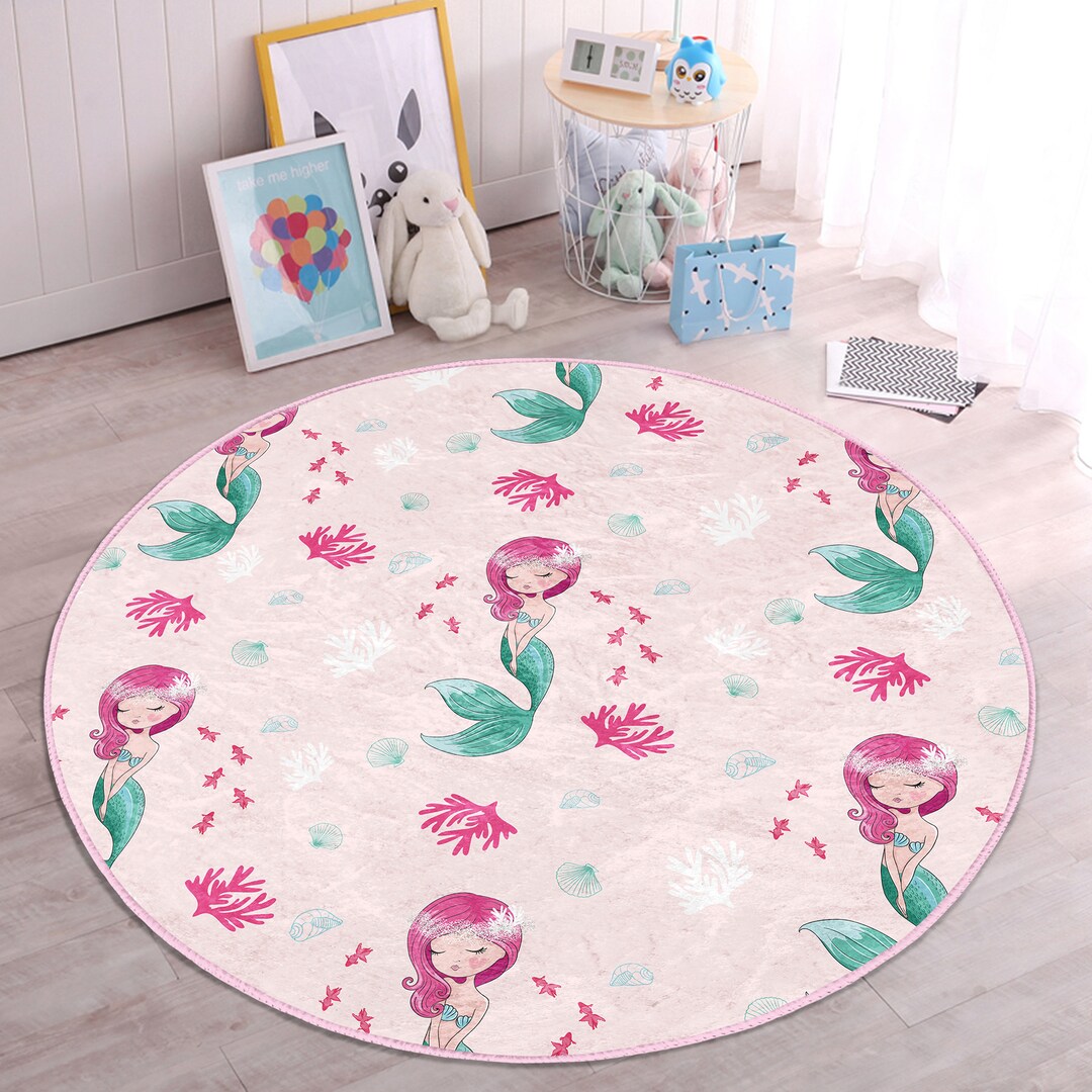 Pink Mermaid Themed Nursery Rug|best Baby Room Rug|round Girls Room Rug ...