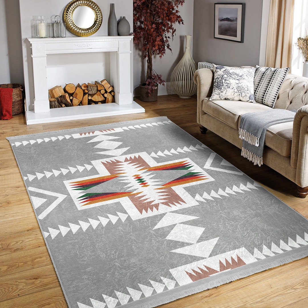 Aztec Print Gray Area Rug|authentic Large Living Room Carpets|machine ...