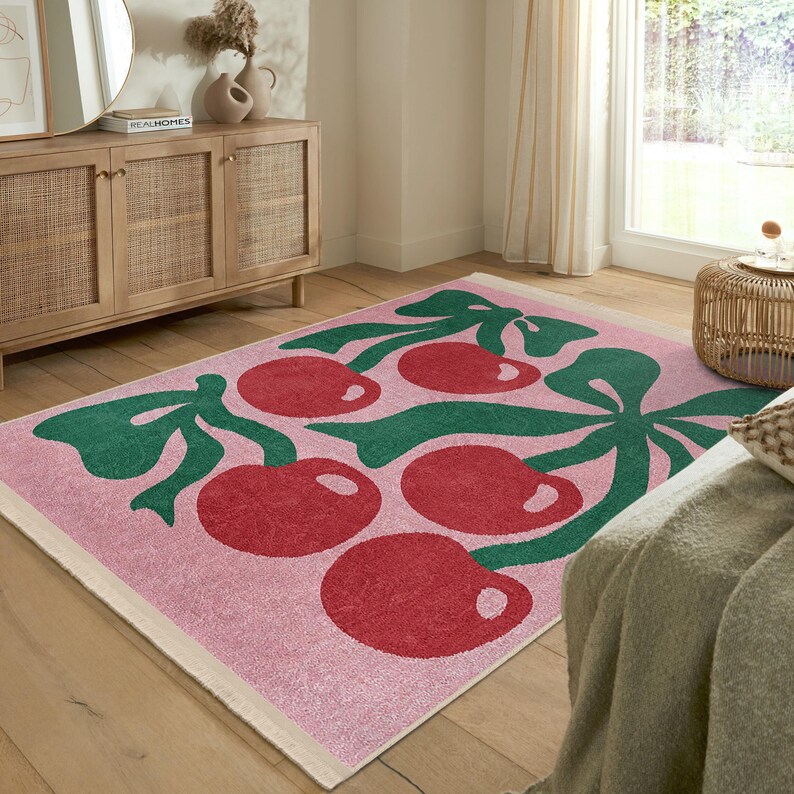 Fruit Rug|cherry Rug|cherry Art Carpet|non-slip Rugs|pink Kitchen Rug ...