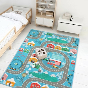City Road Play Mat|blue Playroom Rug|traffic Play Mat|road Rug Nursery ...