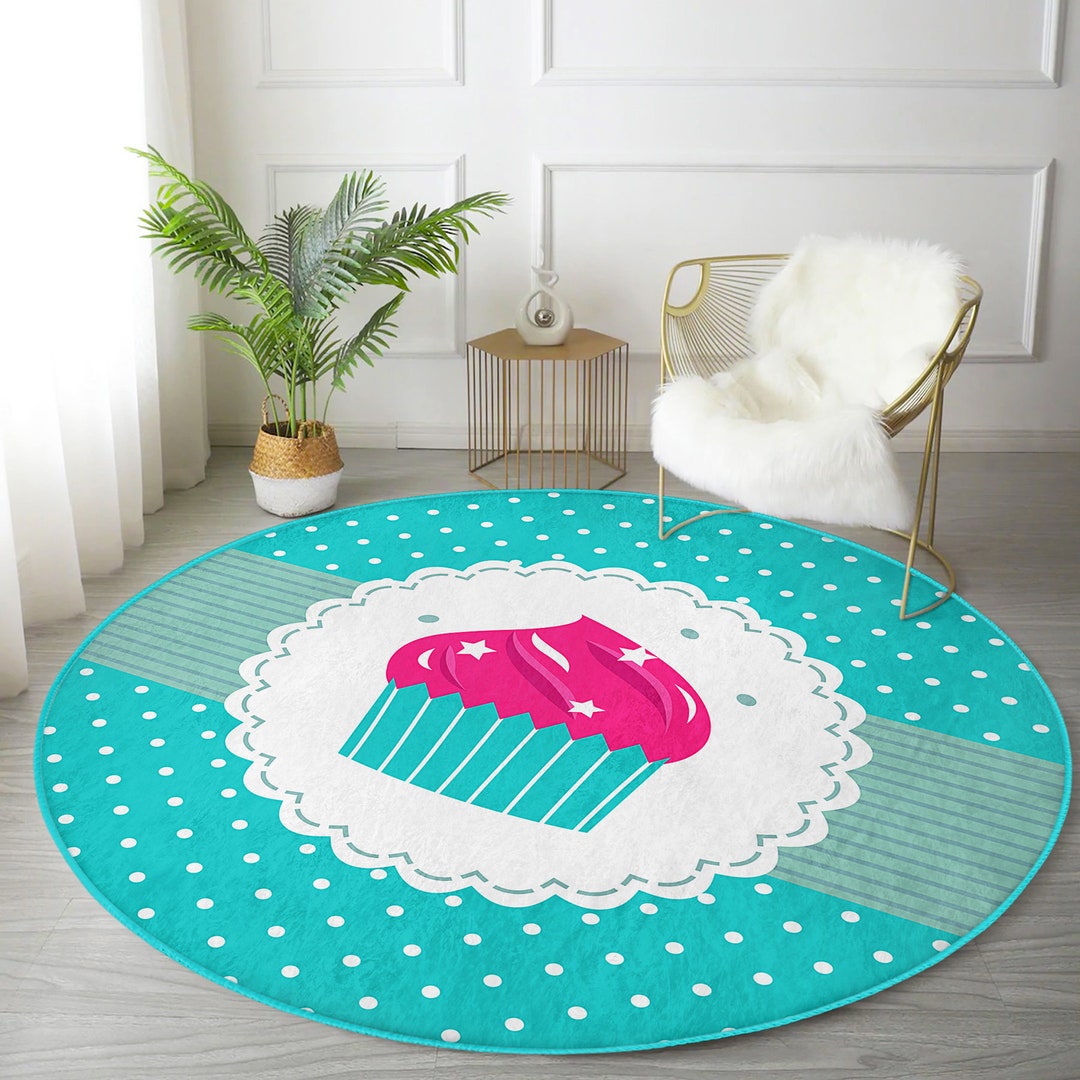 Round Kitchen Rug|cupcake Muffin Pattern Area Rug|washable Rugs|blue ...