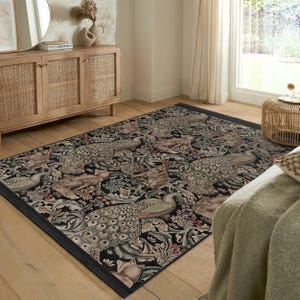 William Morris Peacock Rug|rabbit Wolf Peacock Rugs|washable Rectangle ...