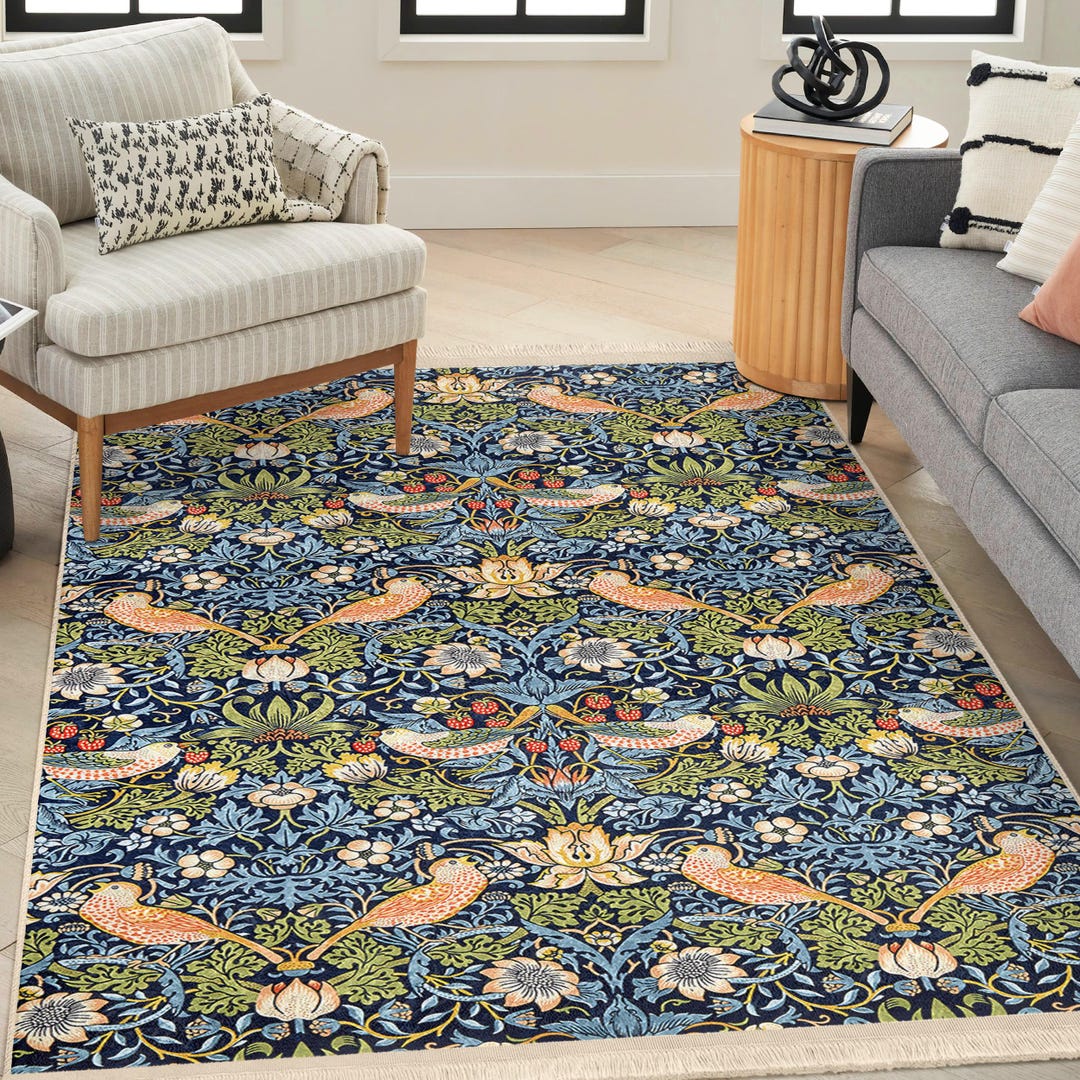 Morris Style Rug|strawberry Thief Rug|art Rugs|washable Rectangle Rug ...