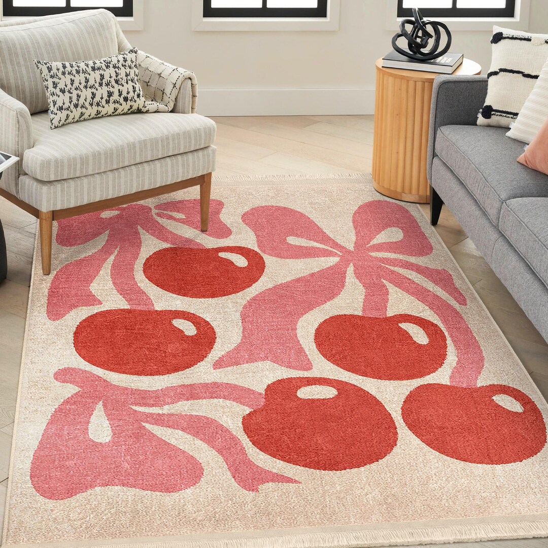 Red Cherry Rug|cherry Art Carpet|non-slip Rugs|pink Kitchen Rug ...