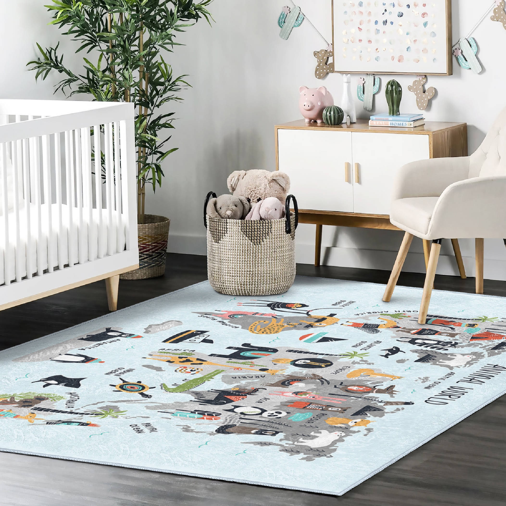 World Map Fun Childrens Rug|learning Countries Nursery Mat|animals ...