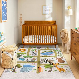 Anti-slip Zoo Themed Rug|animals Kingdom Nursery Rug|road Play Rug|road ...