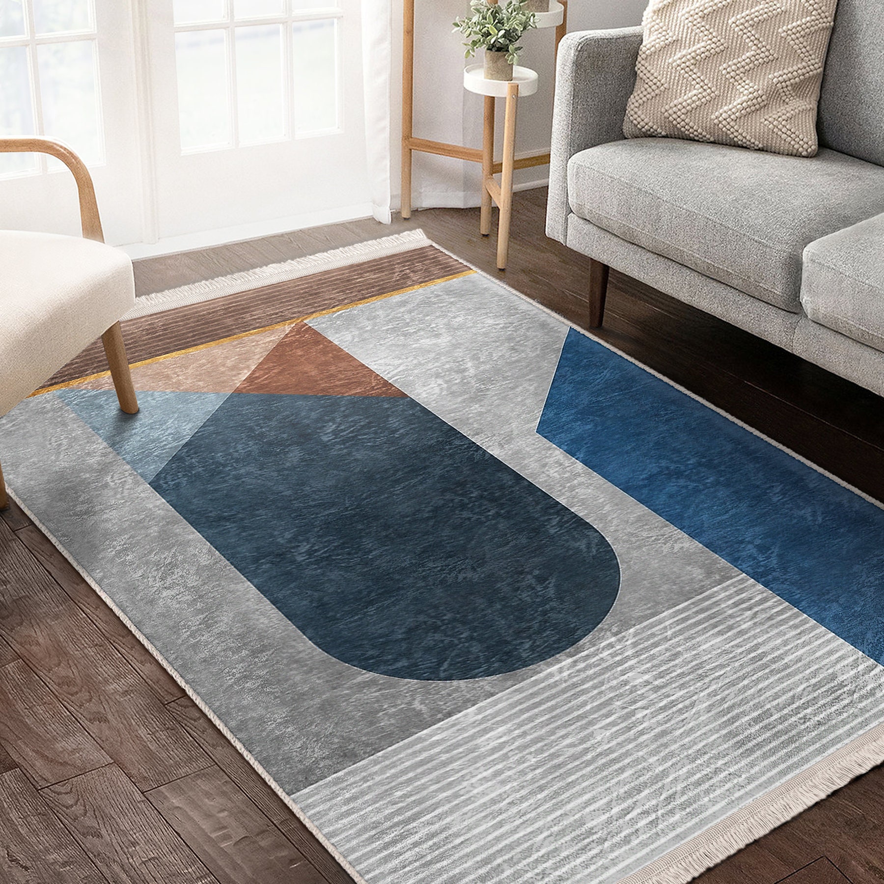 Abstract Navy Blue Area Rug|rectangle Gray Living Room Carpet|washable ...