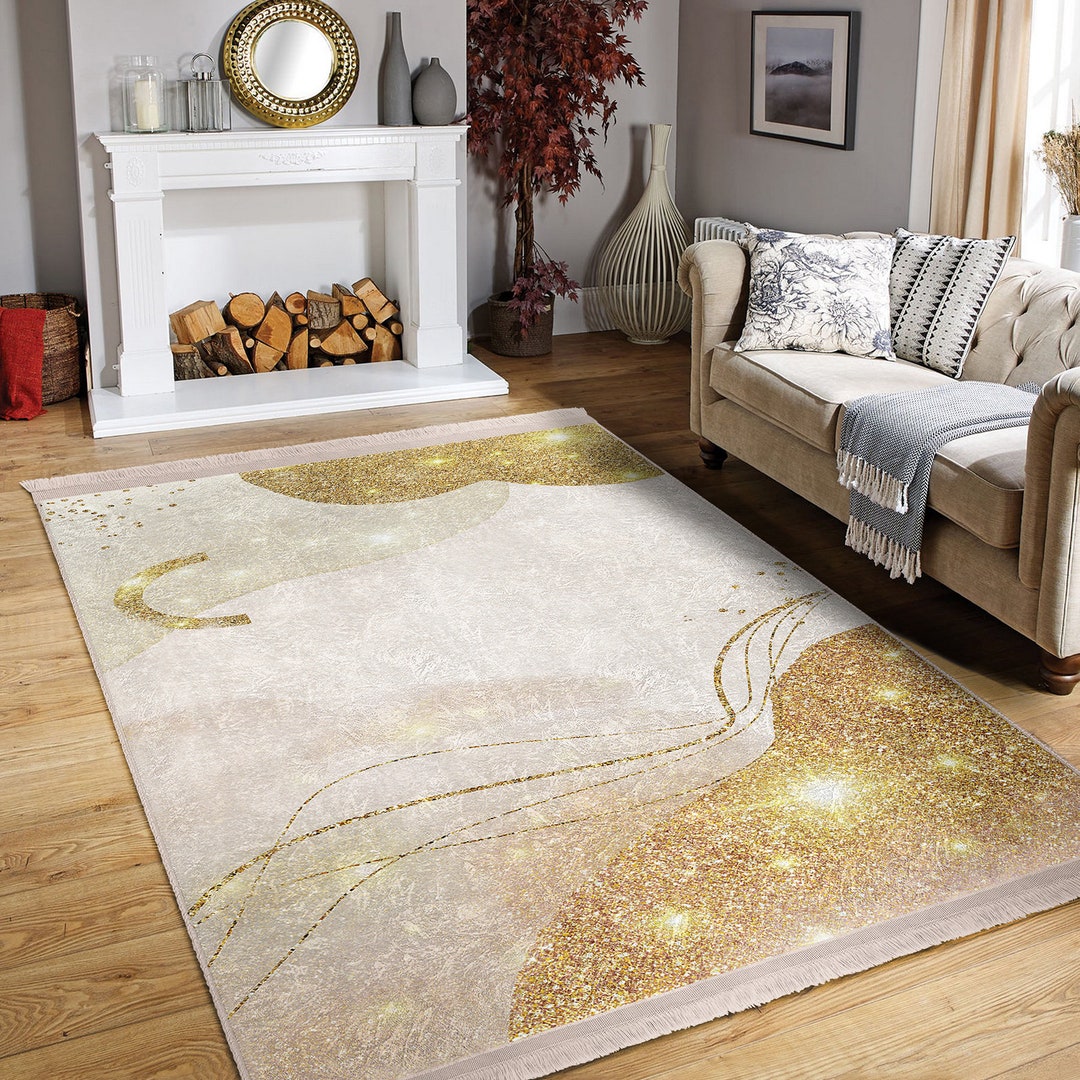 Shiny Gold Carpet|modern Silvery Area Rug|bestselling Fringed Carpet ...
