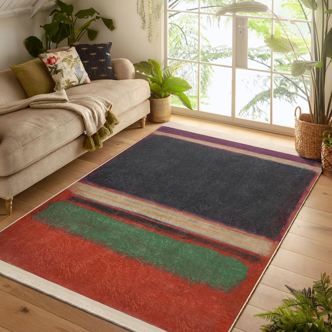 Red and Green Rug|modern Art Living Room Rug|abstract Rug|watercolor ...