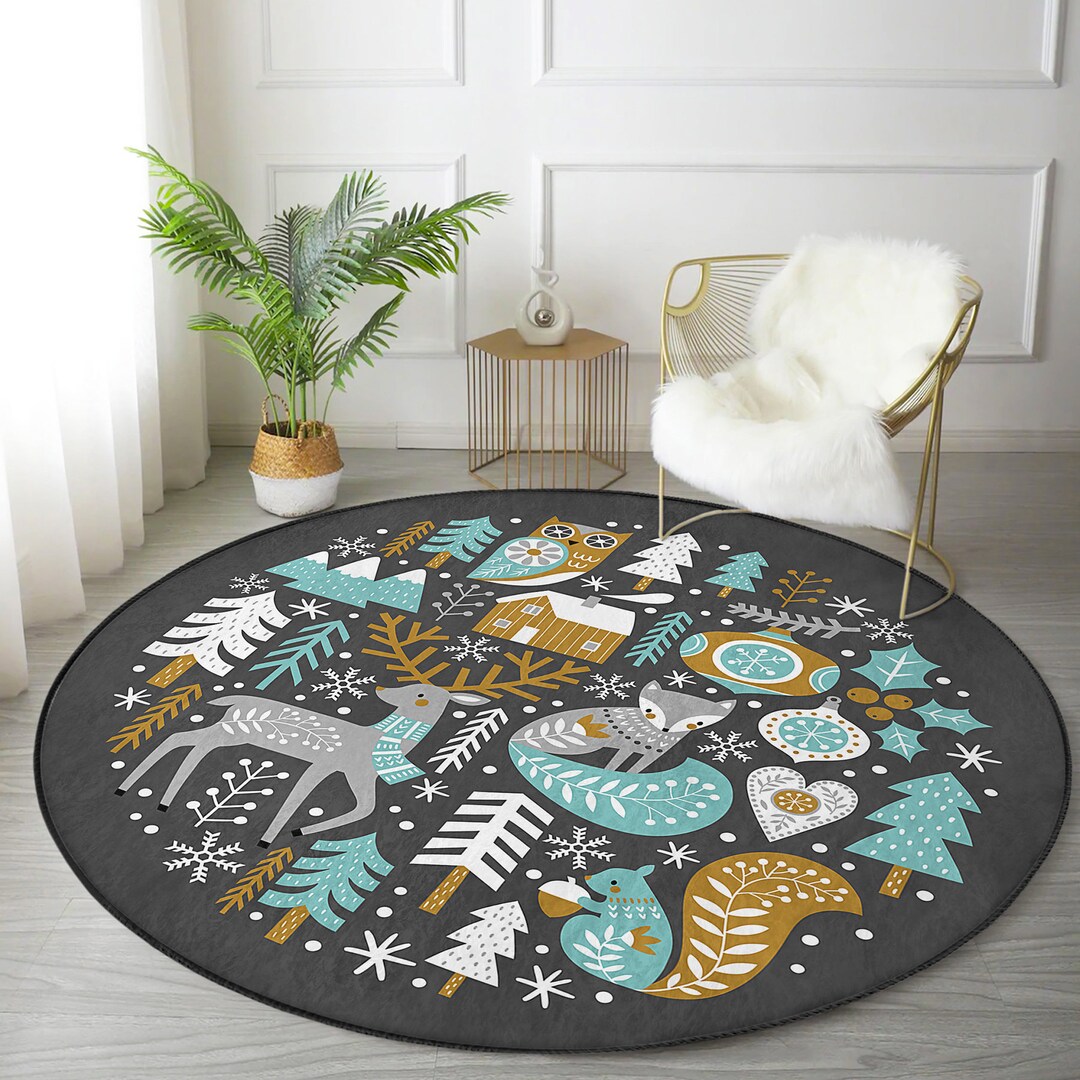 Navy Blue Winter Themed Rug|christmas Rugs|snowflakes Christmas Carpet ...
