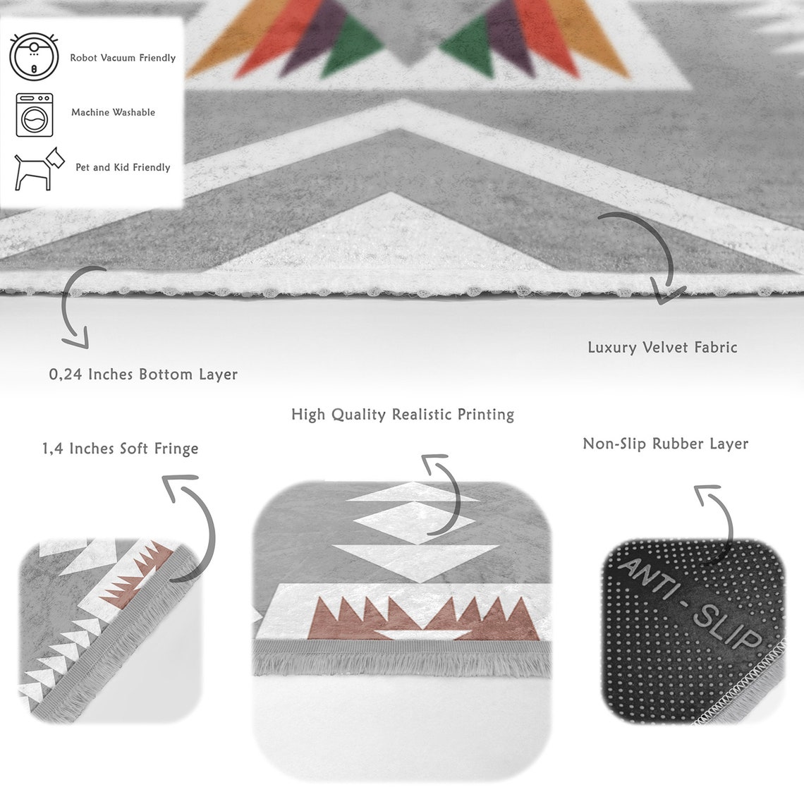 Aztec Print Gray Area Rug|authentic Large Living Room Carpets|machine ...