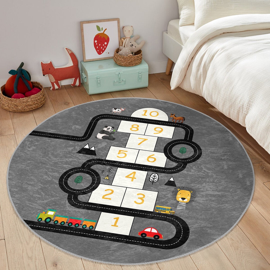 Educational Nursery Play Mat|road Play Rug|hopscotch Print Kid's Carpet ...