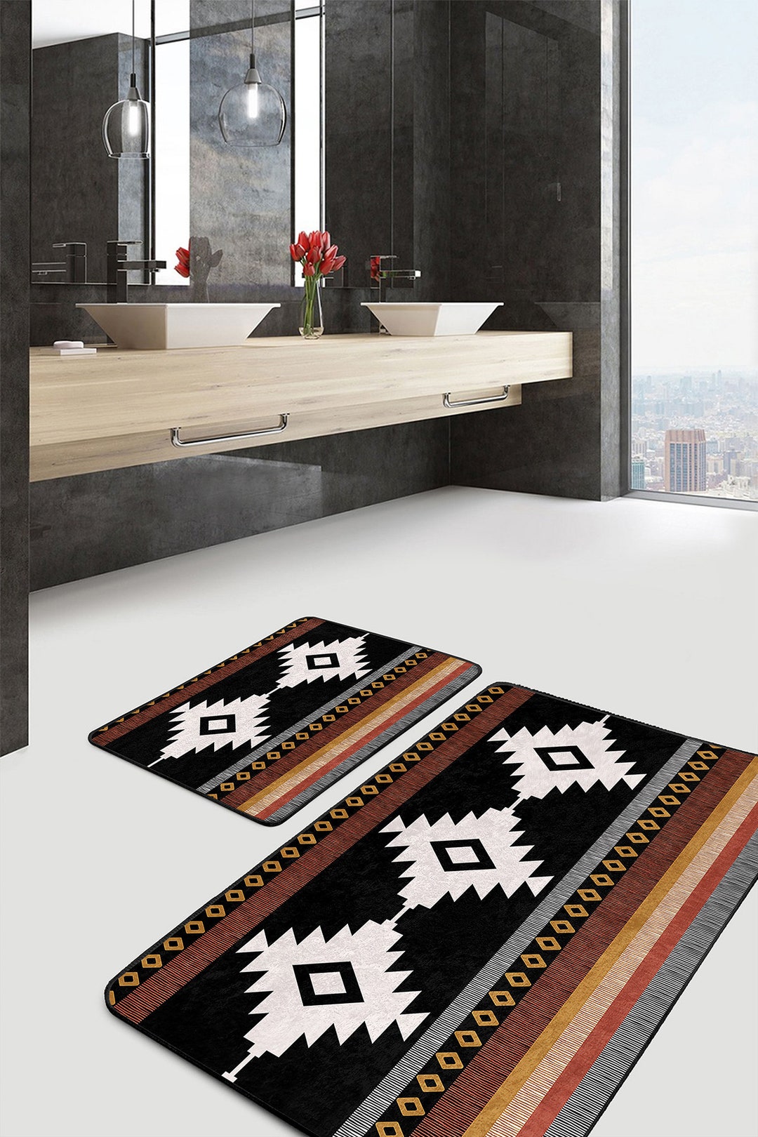 Southwestern Bathroom Door Mat|non Slip Aztec Print Bath Mat Set of 2 ...