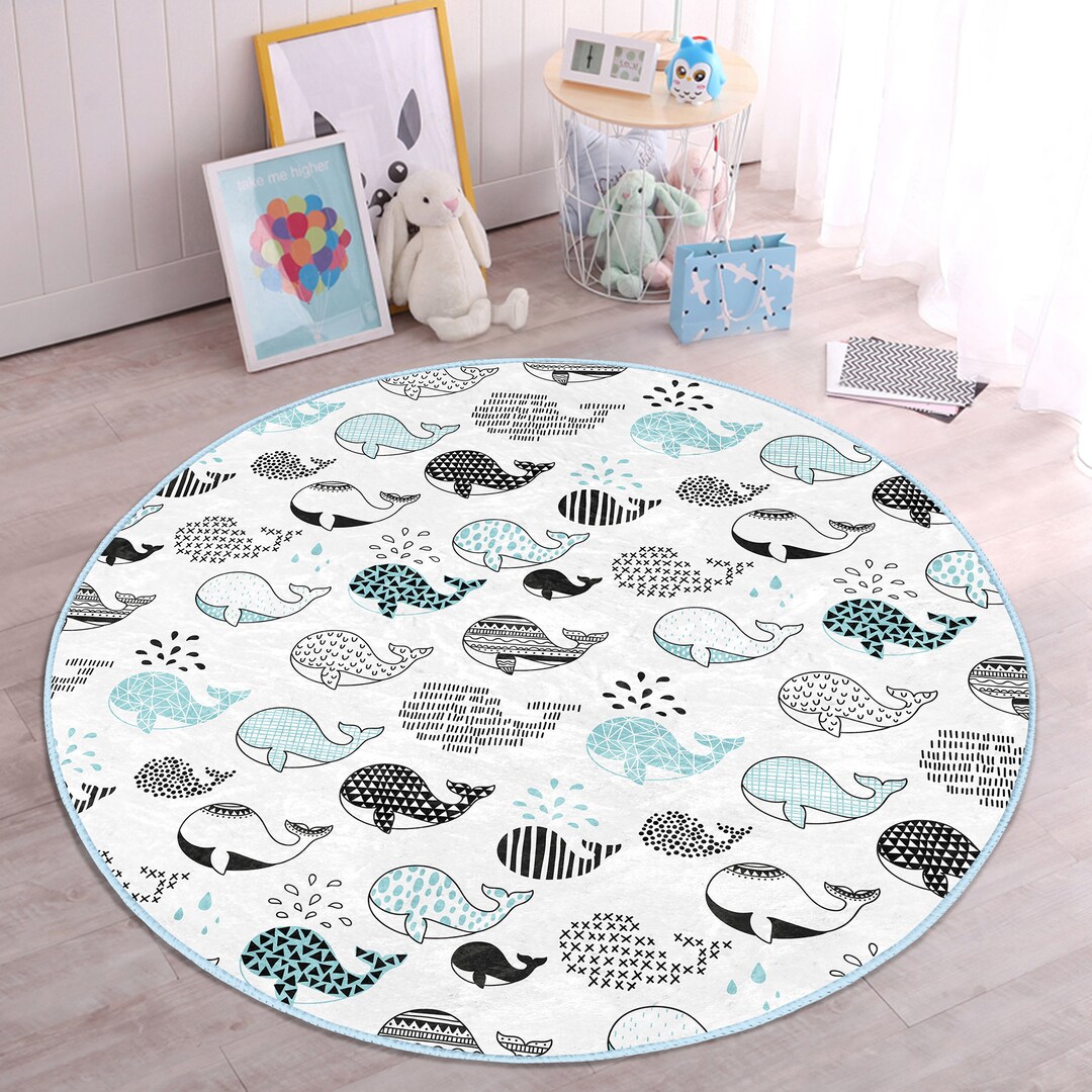 Dolphin Pattern Rug|marine Themed Baby Room Rug|bestselling Nautical ...