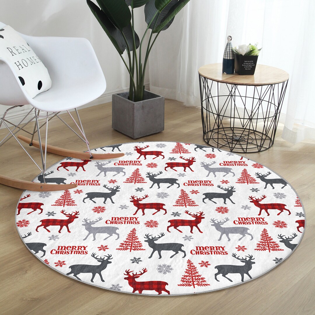 Merry Christmas Round Rug|non-slip Red Carpet|digital Print Deer ...