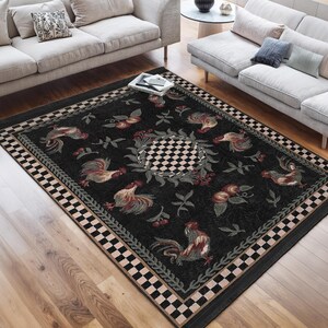Rooster Area Rug Rug|anti-slip Checkered Rug|washable Traditional Rugs ...