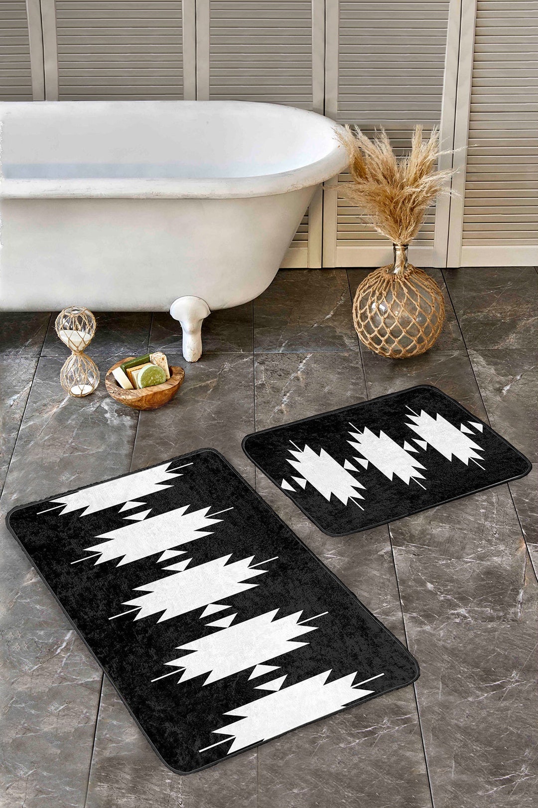 Aztec Pattern Black Absorbent Rug|african Bathroom Mat|non Slip Soft ...