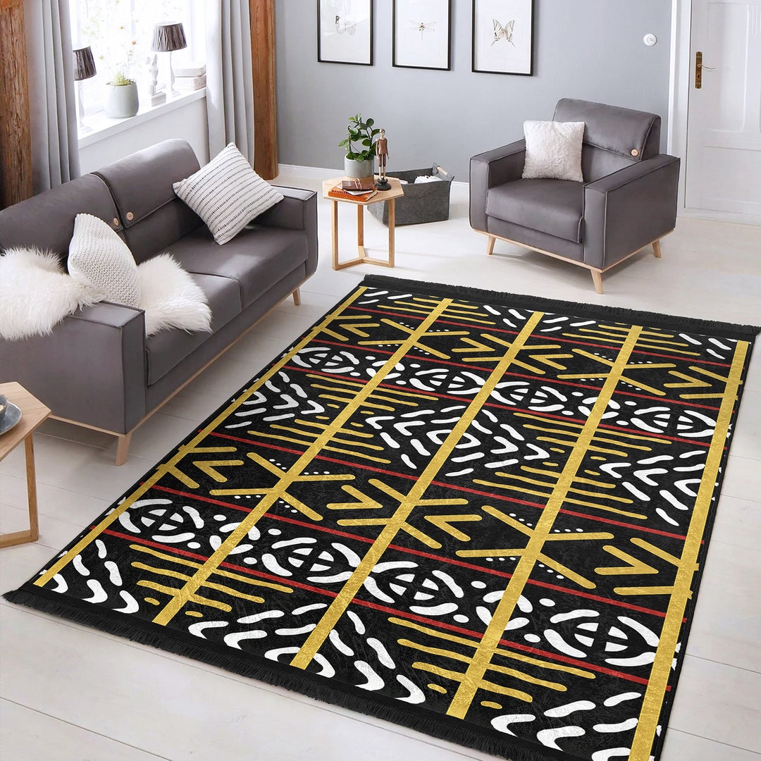 Anti-slip Ethnic Rugtraditional African Area Rugblack Background ...